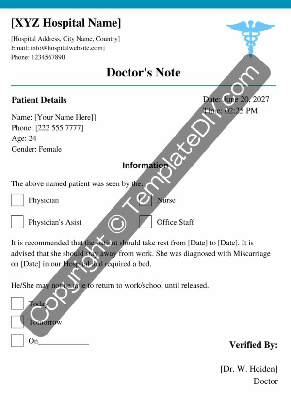 Miscarriage Doctor’s Note Template | PDF & Word Download