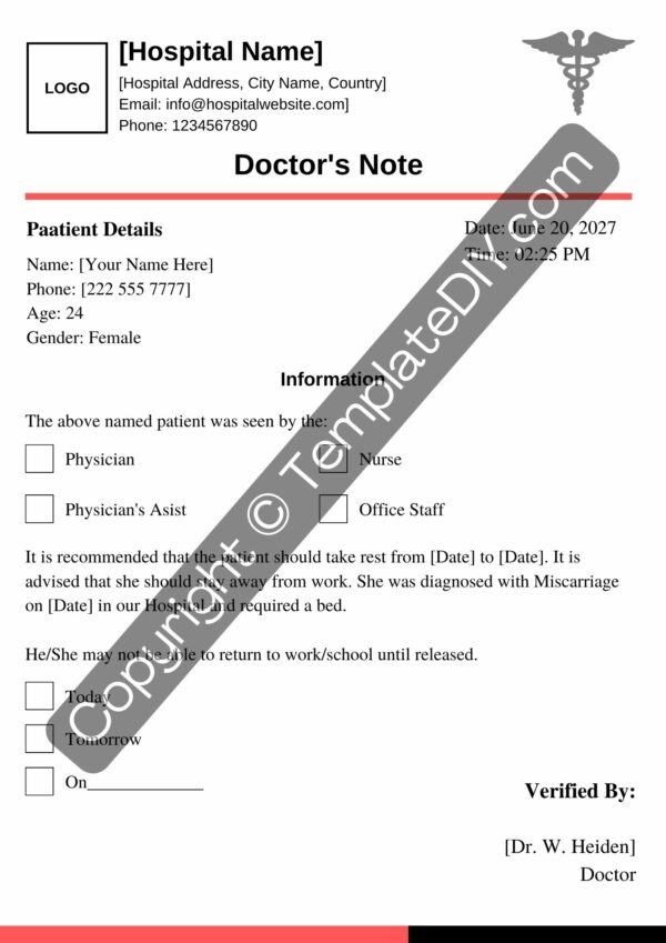 Miscarriage Doctor’s Note Template | PDF & Word Download