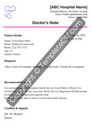 Miscarriage Doctor’s Note Template | PDF & Word Download