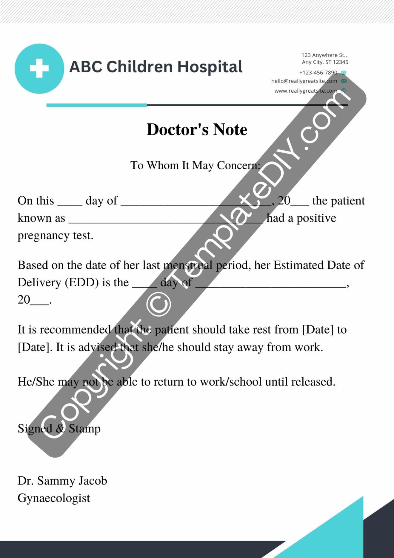 Pregnancy Leave Doctor’s Note Template for Work