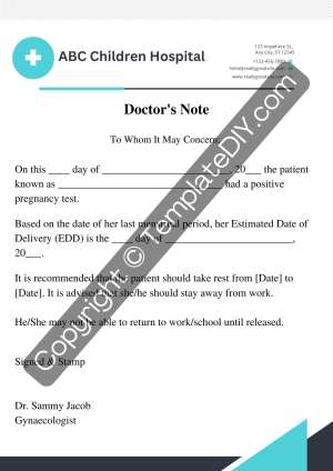 Pregnancy Leave Doctor’s Note Template for Work