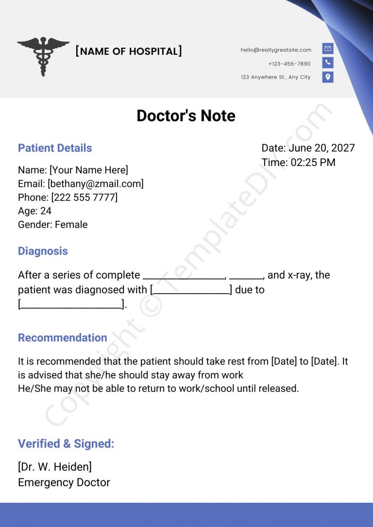 Doctors Note For School Absence Template Printable PDF, Word