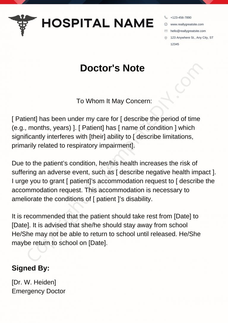 Doctors Note For School Absence Template Printable PDF, Word