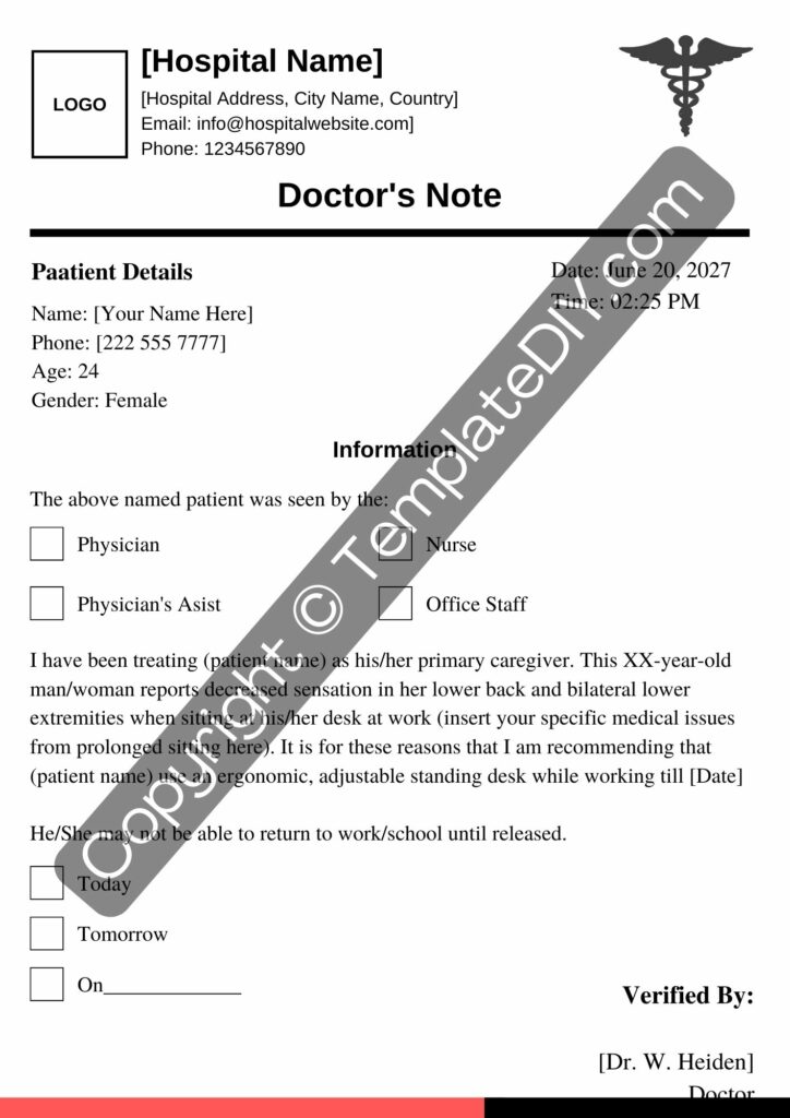 Doctor’s Note for Standing Desk Template | PDF & Word