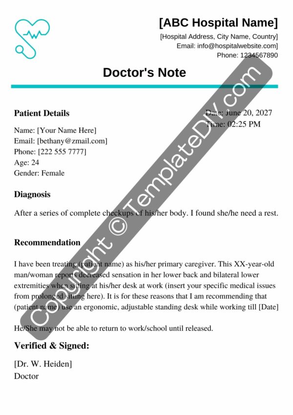 Doctor’s Note for Standing Desk Template | PDF & Word