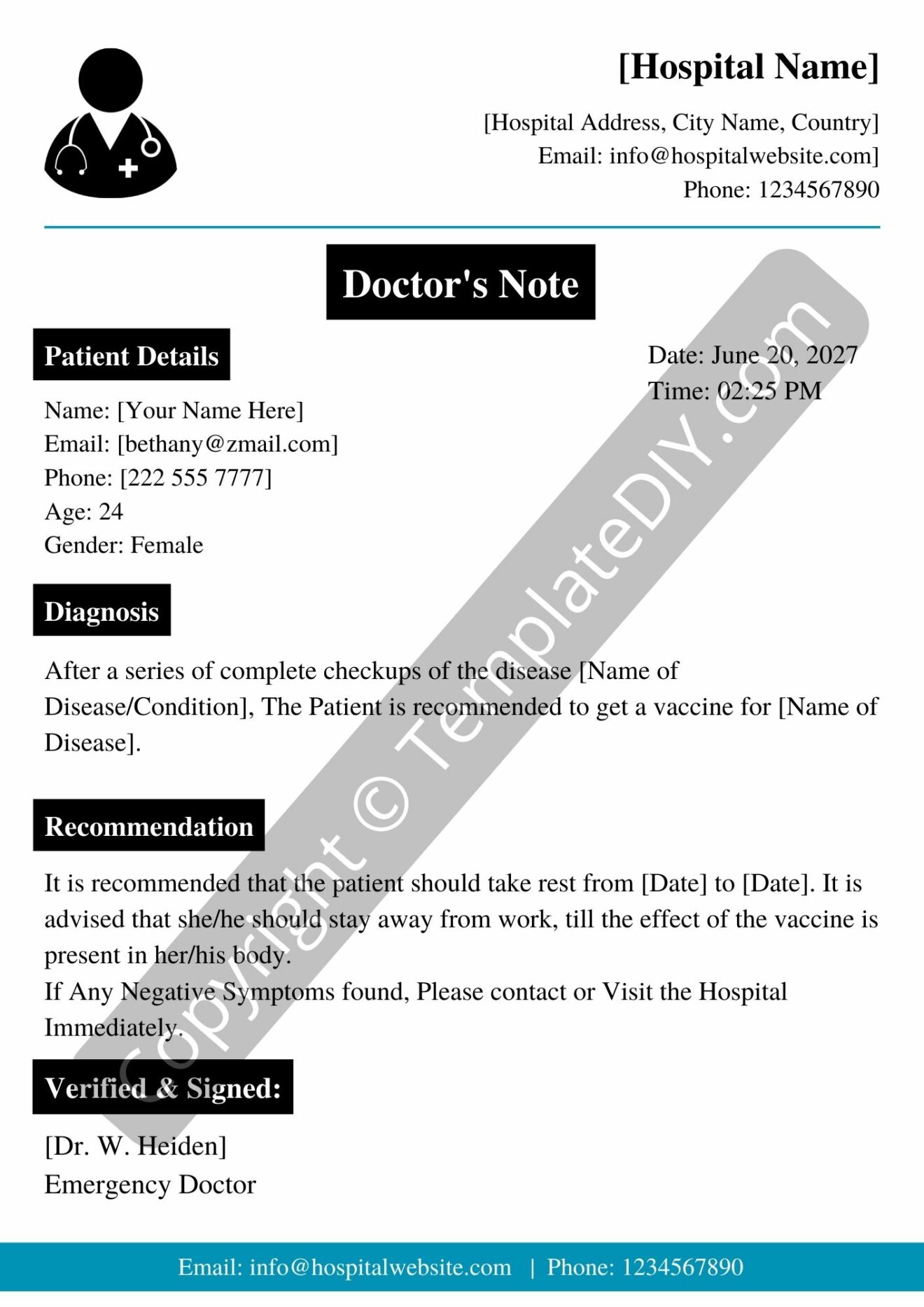 Doctors Note for Vaccine Template Printable in PDF, Word
