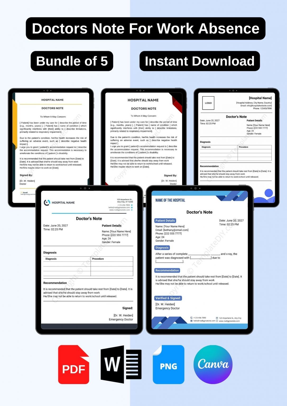 Editable Doctor’s Note for Work Absence PDF & Word