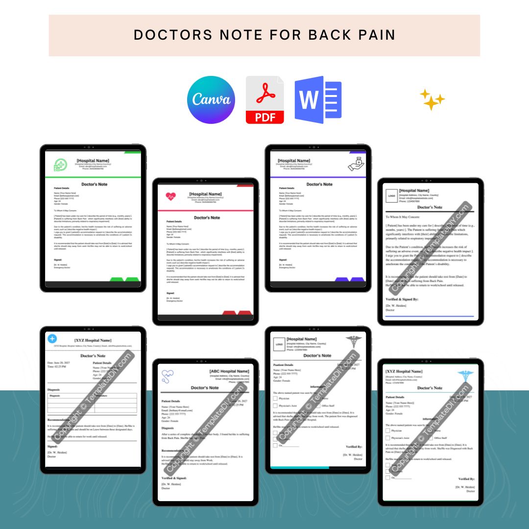 Doctors Note for Back Pain Template Printable in PDF, Word