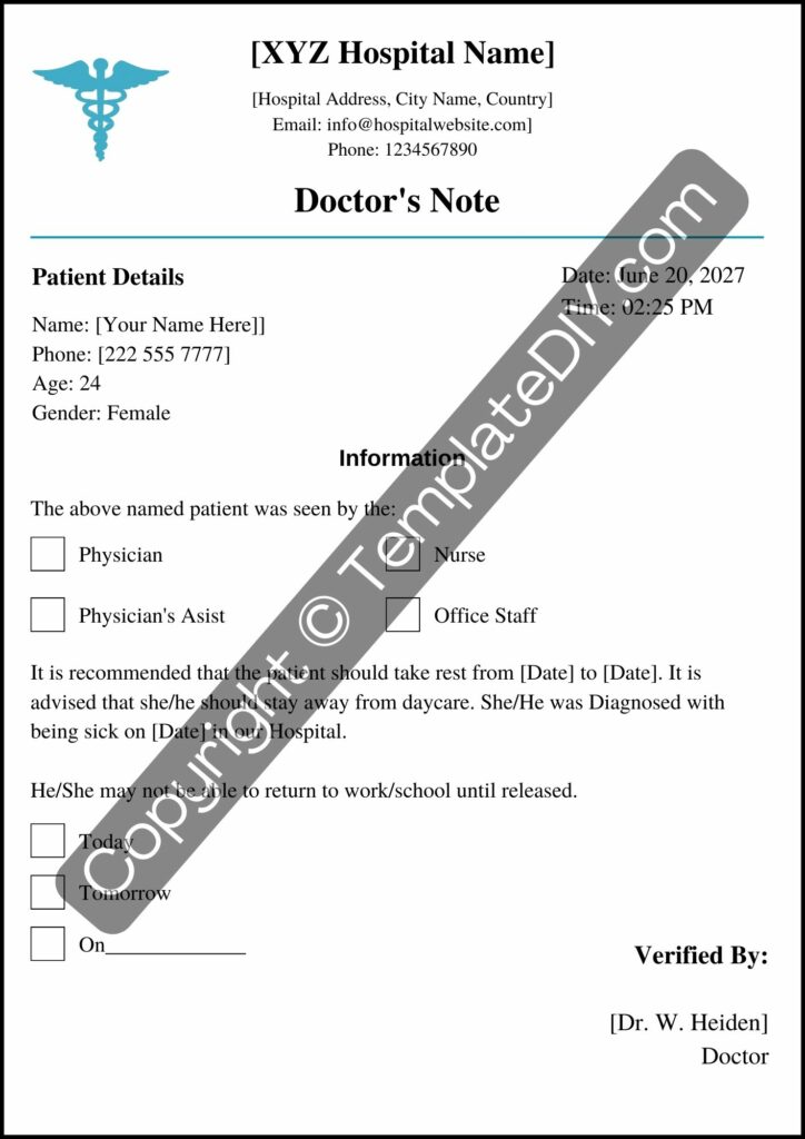 Printable Doctors Note for Daycare Template PDF & Word