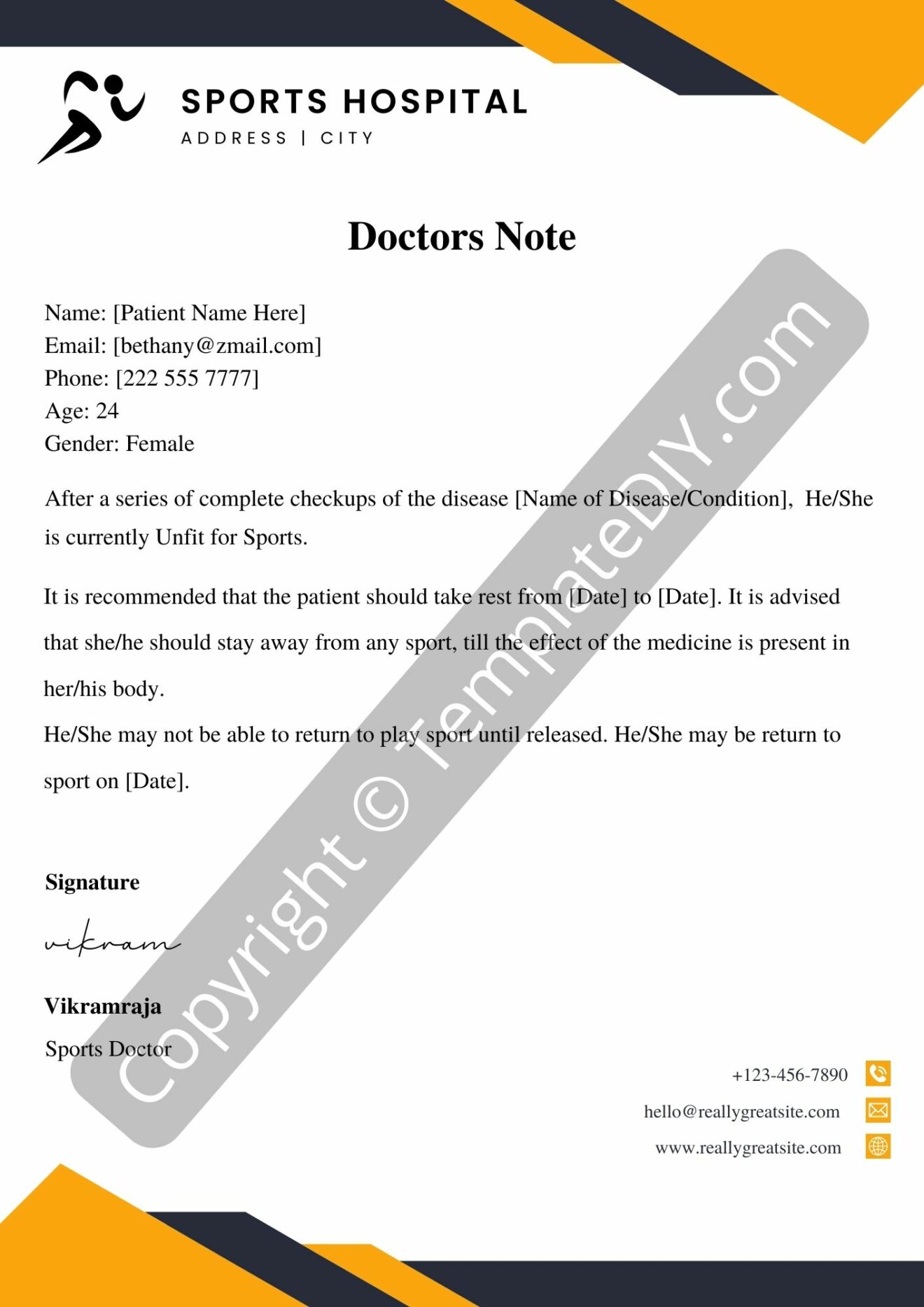 Doctors Note for Sports Template Printable in PDF, Word
