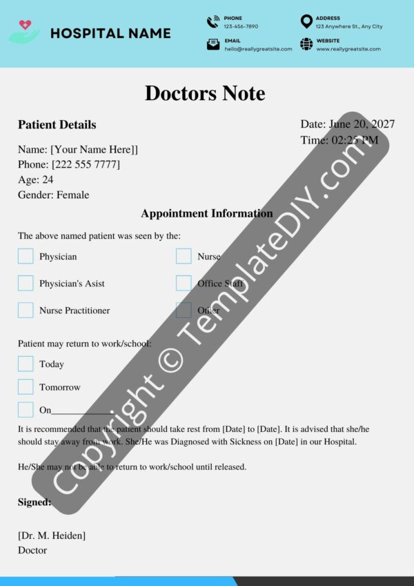Doctors Sick Note Template Printable PDF, Word [Editable]