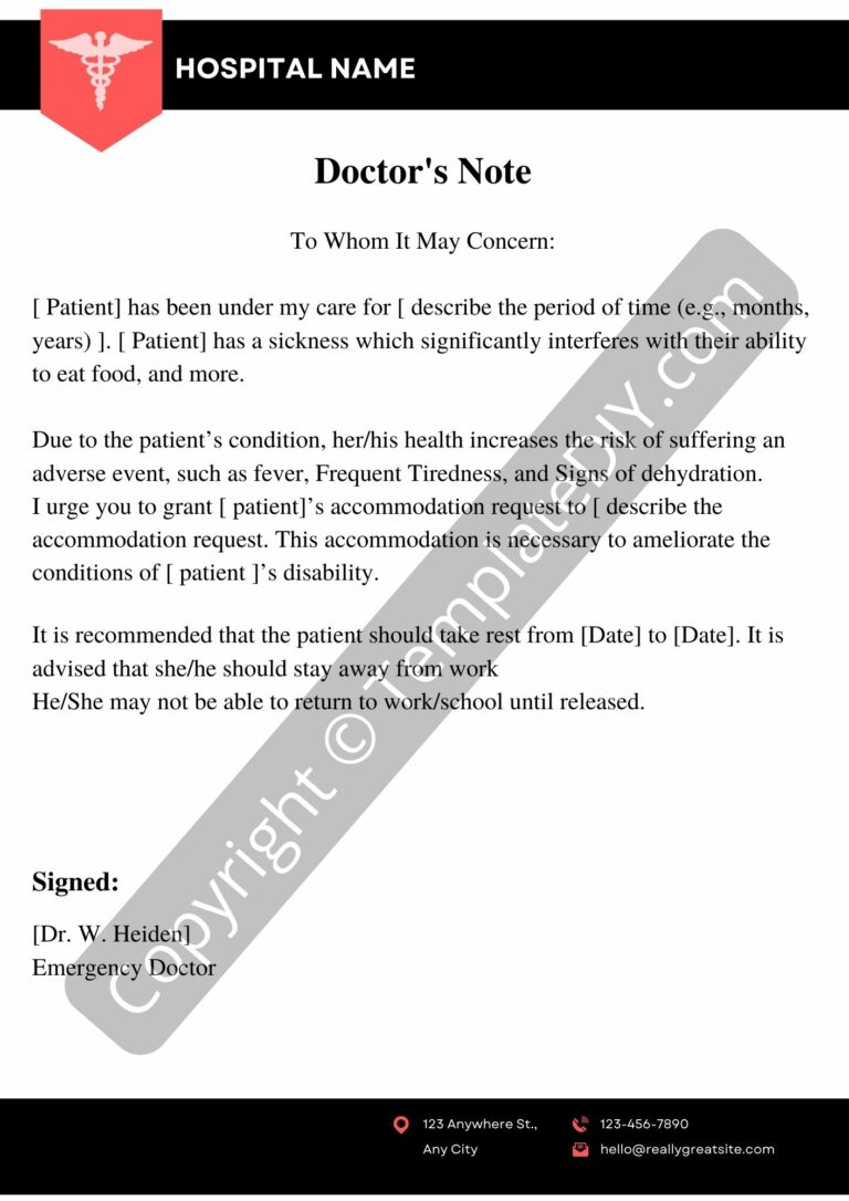 Doctors Sick Note Template Printable PDF, Word [Editable]