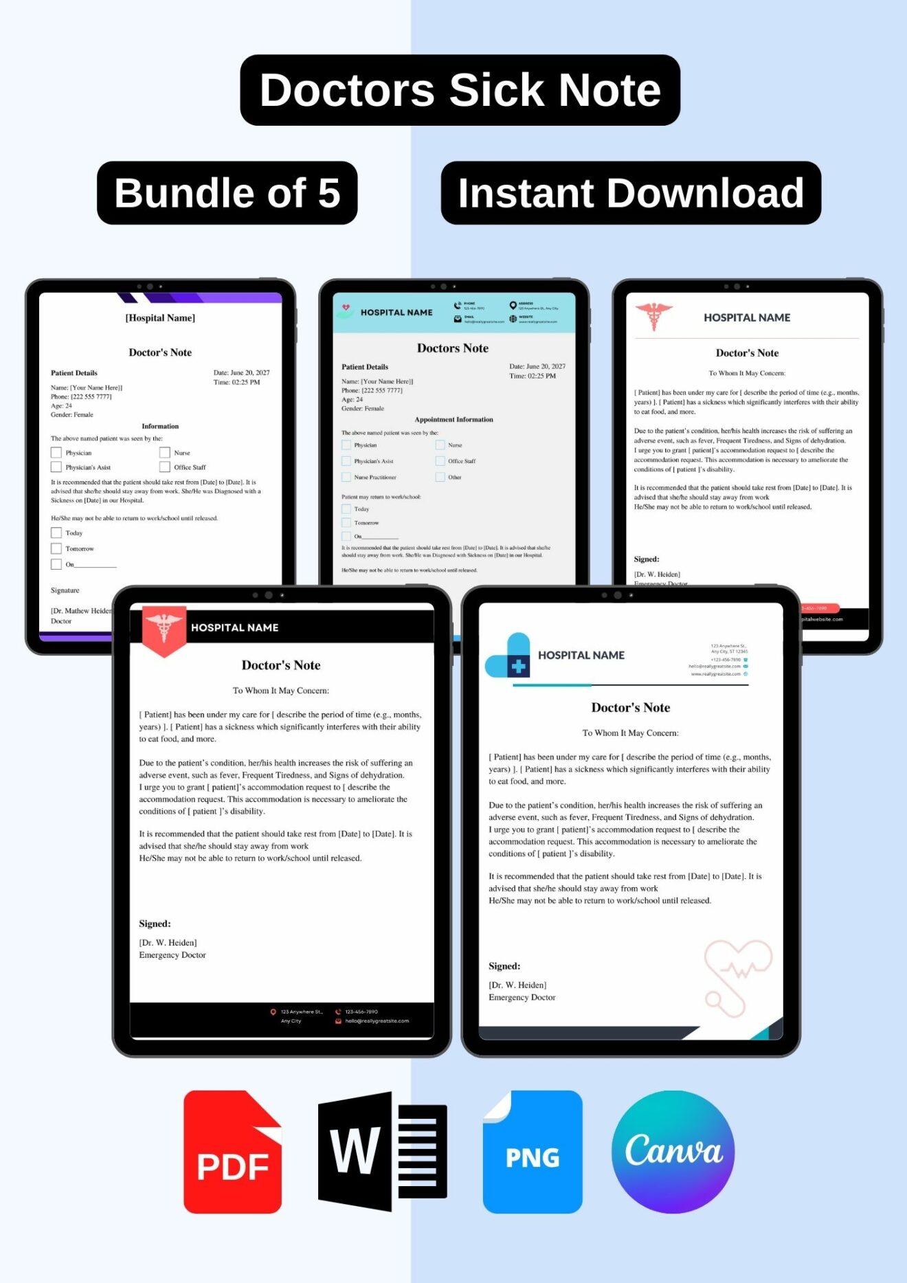 Doctors Sick Note Template Printable PDF, Word [Editable]