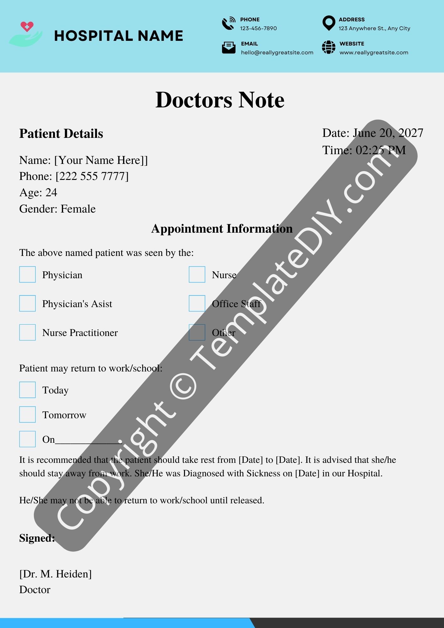 Doctors Sick Note Template Printable Pdf Word Editable