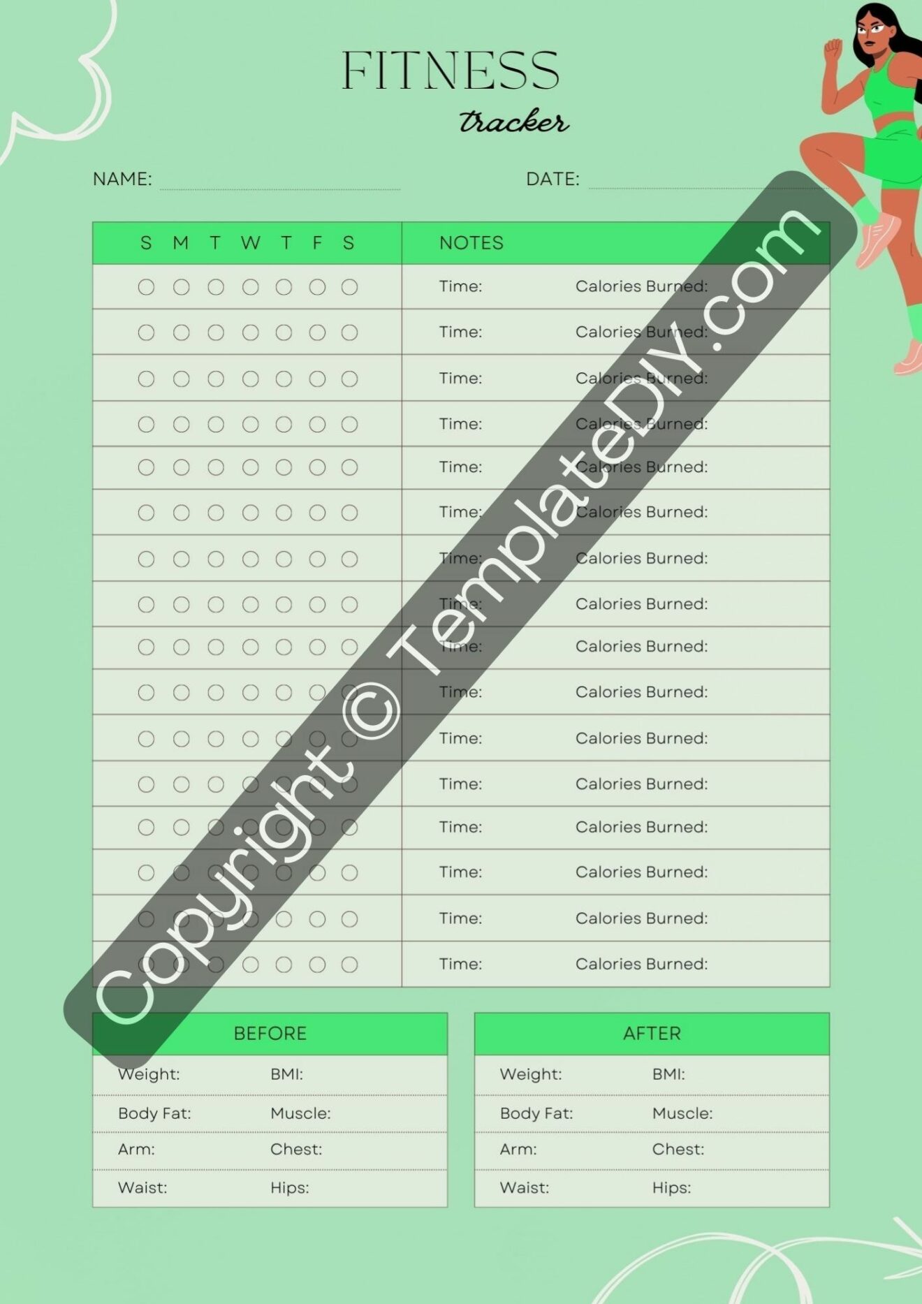 Fitness Tracker Printable Template PDF Word Excel [Editable]