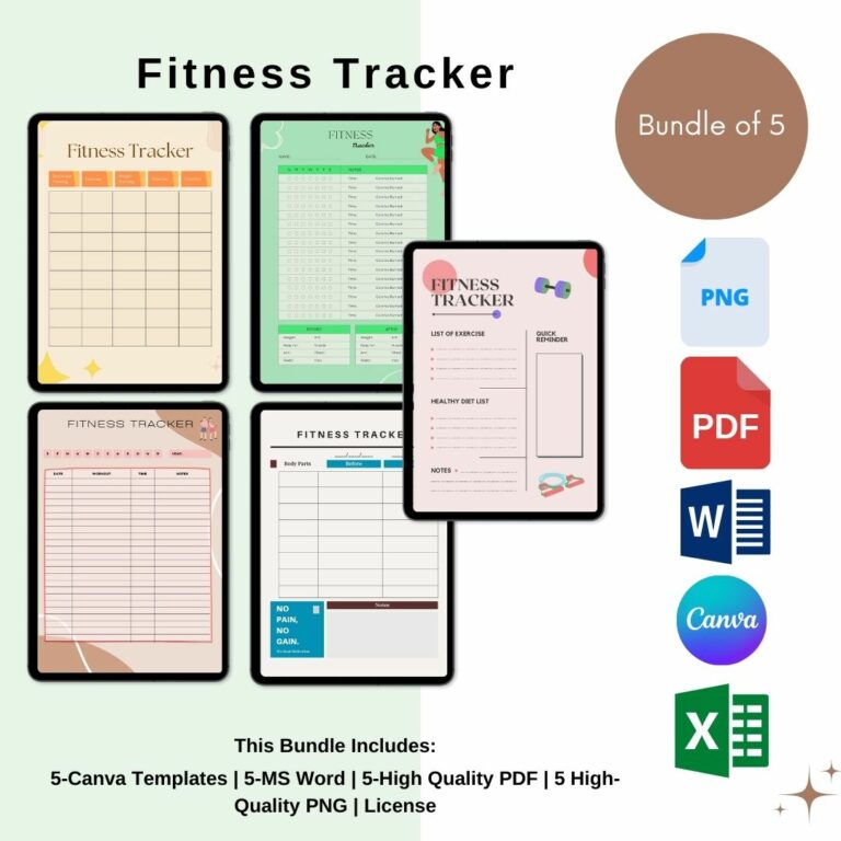 Fitness Tracker Printable Template PDF Word Excel [Editable]
