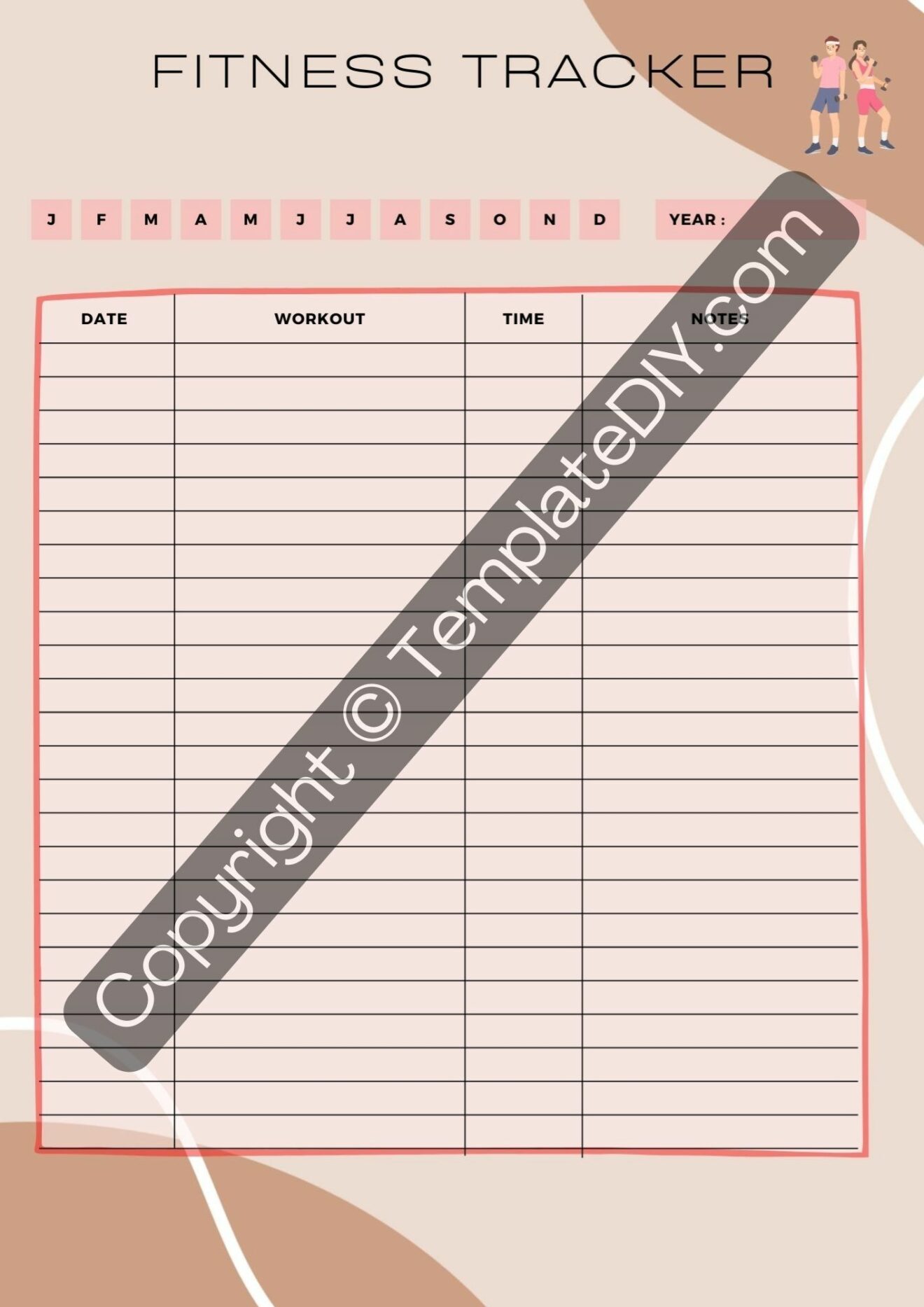 Fitness Tracker Printable Template PDF Word Excel [Editable]