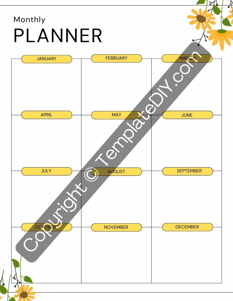 Floral Monthly Planner Template Printable Pdf, Word, Excel
