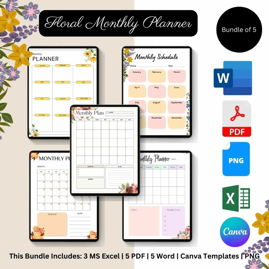 Floral Weekly Planner Template Printable in Pdf, Word, Excel
