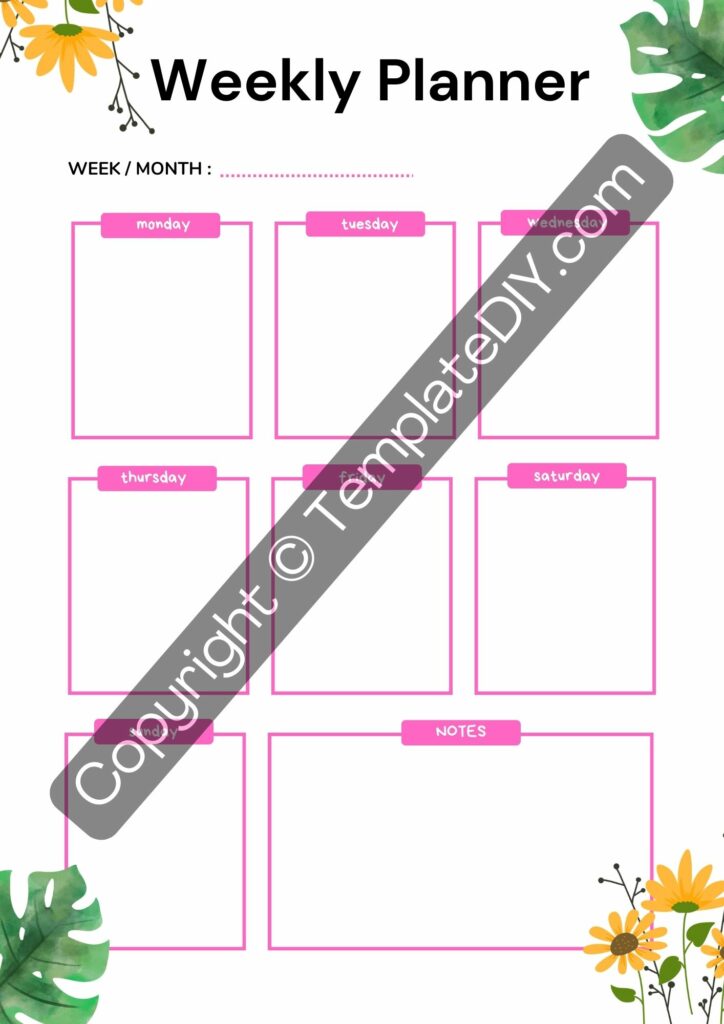 Floral Weekly Planner Template Printable in Pdf, Word, Excel