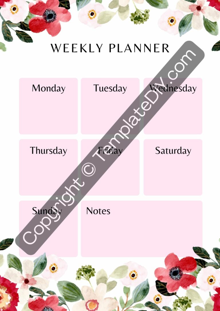 Floral Weekly Planner Template Printable in Pdf, Word, Excel