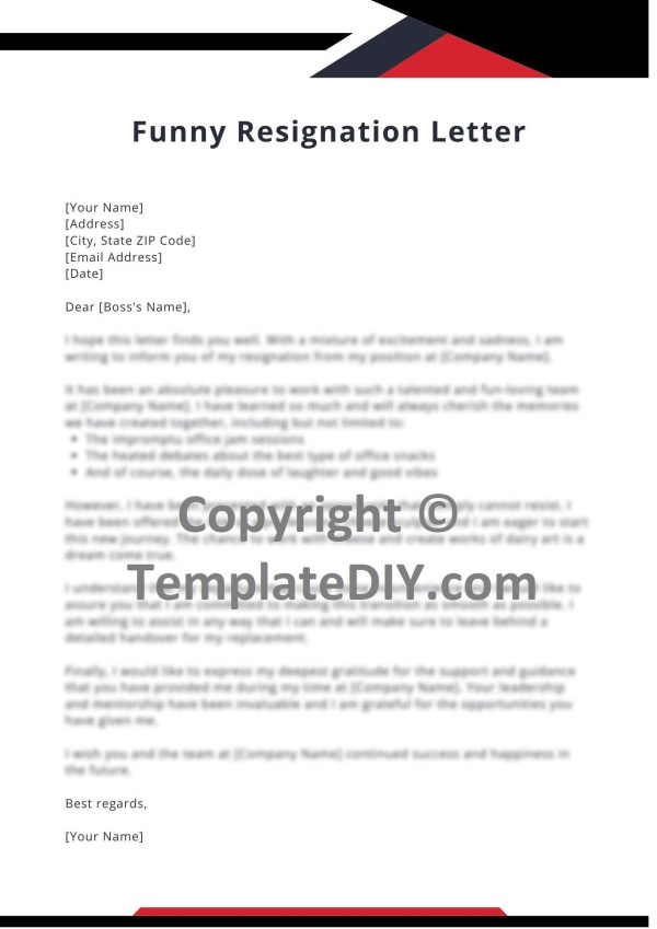 Funny Resignation Letter Templates – Download Word & PDF