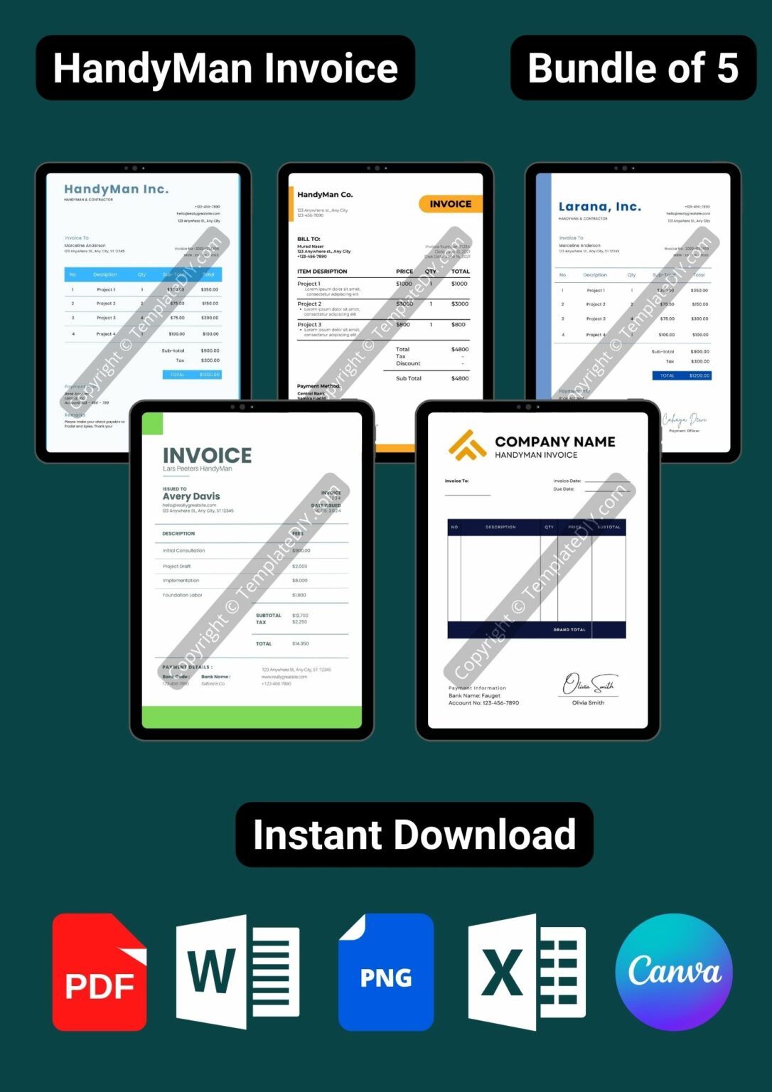 Monthly Invoice Template Printable PDF, Word, Excel