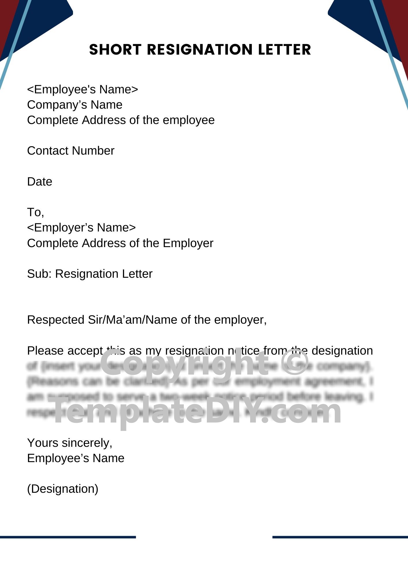 Short Resignation Letter Sample Sample With Examples Word