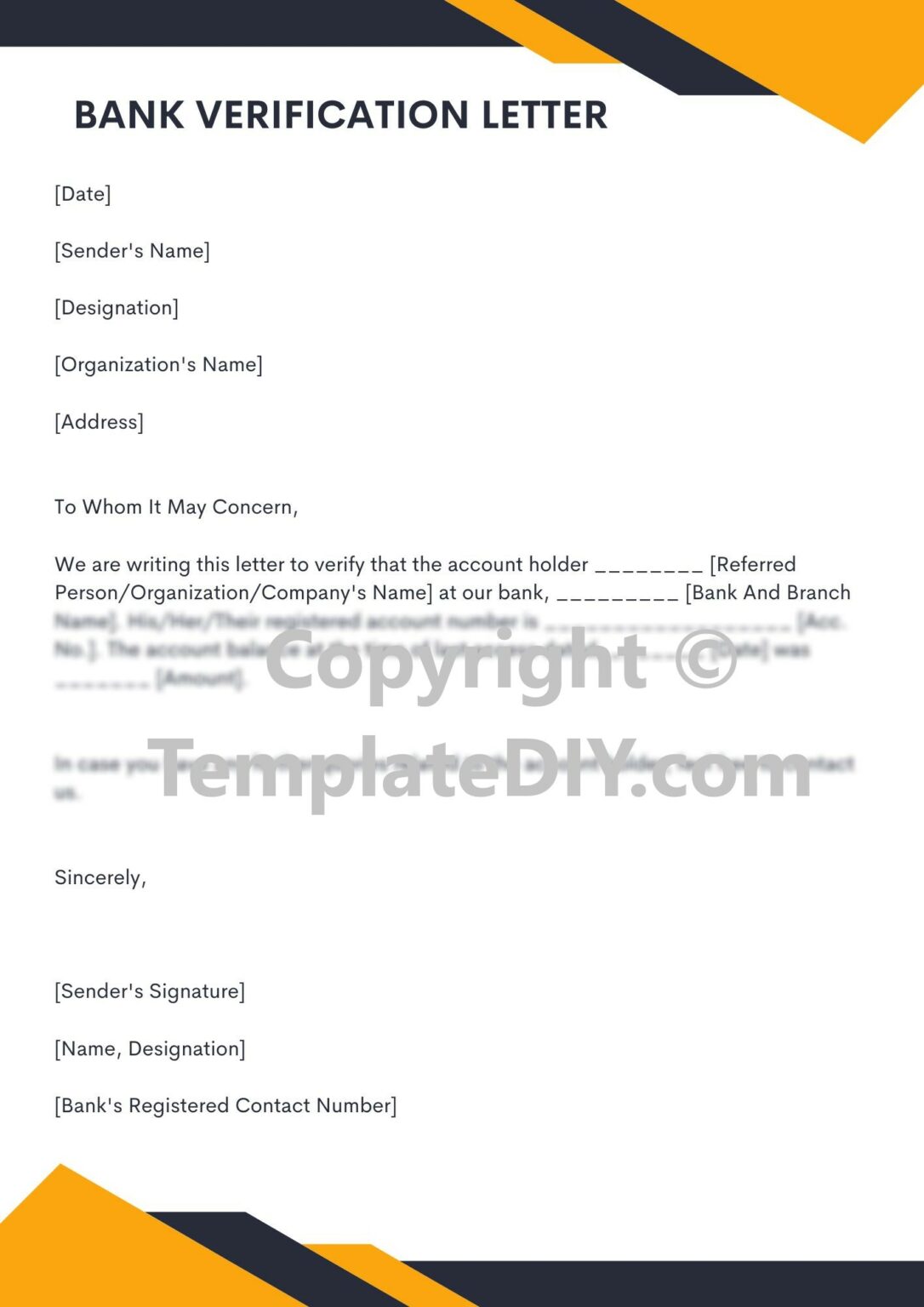 Bank Verification Letter Sample Template in Pdf and Word