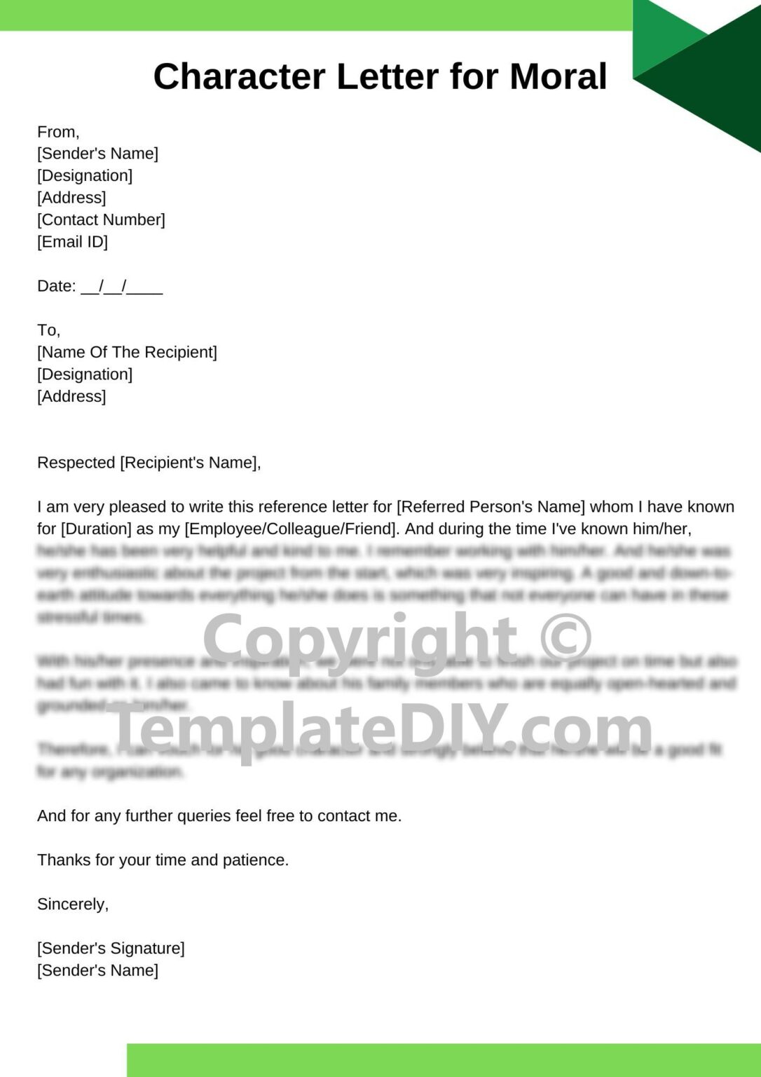 Moral Character Letter Template PDF & Word