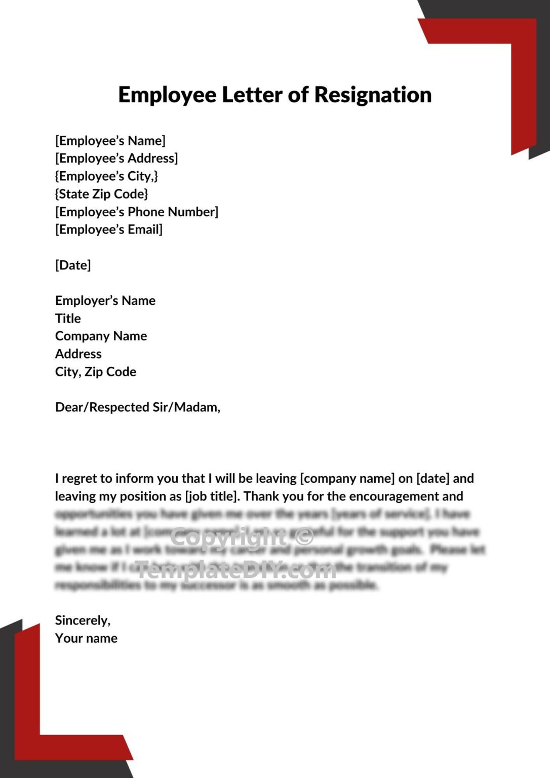 Employee Resignation Letter Sample and Examples [Word]
