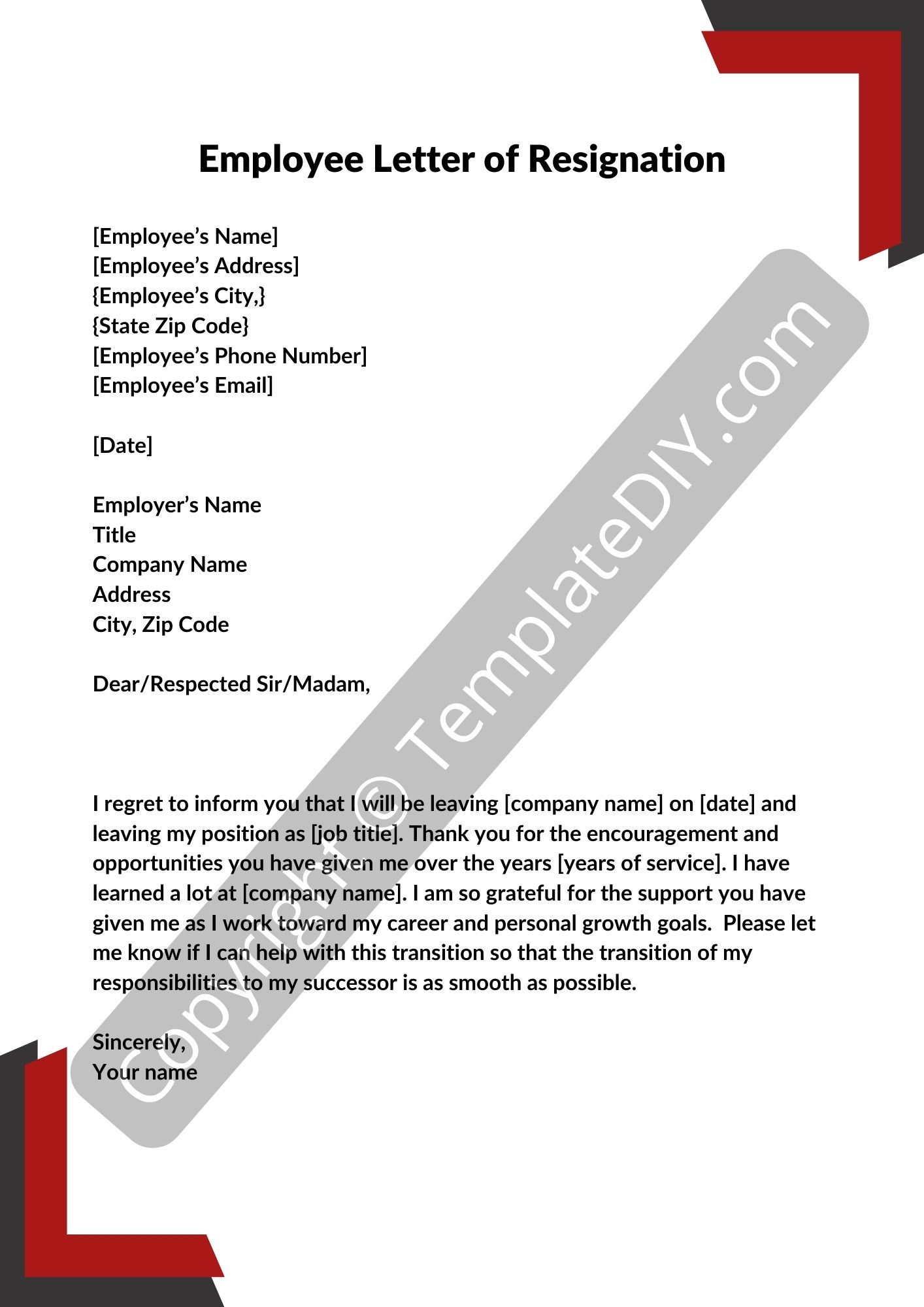 Employee Resignation Letter Sample Template in Pdf & Word