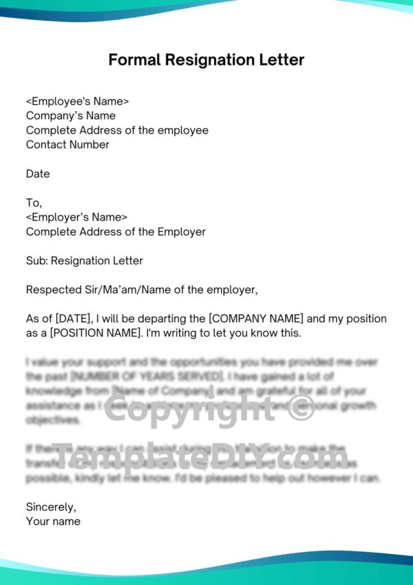 Formal Resignation Letter Sample and Examples [Word]