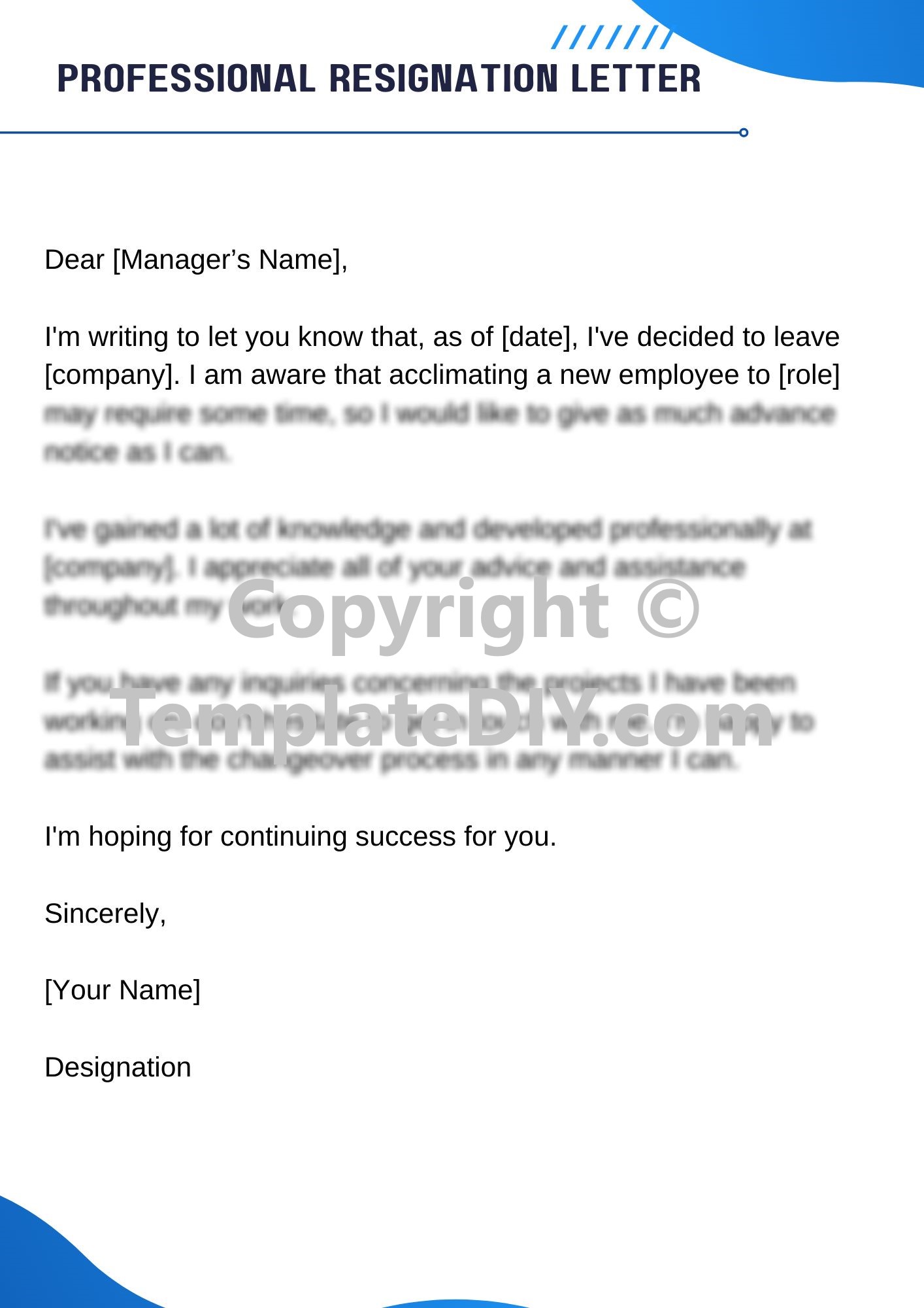 Example Of Resigning Letter Professional Resignation Letter Free