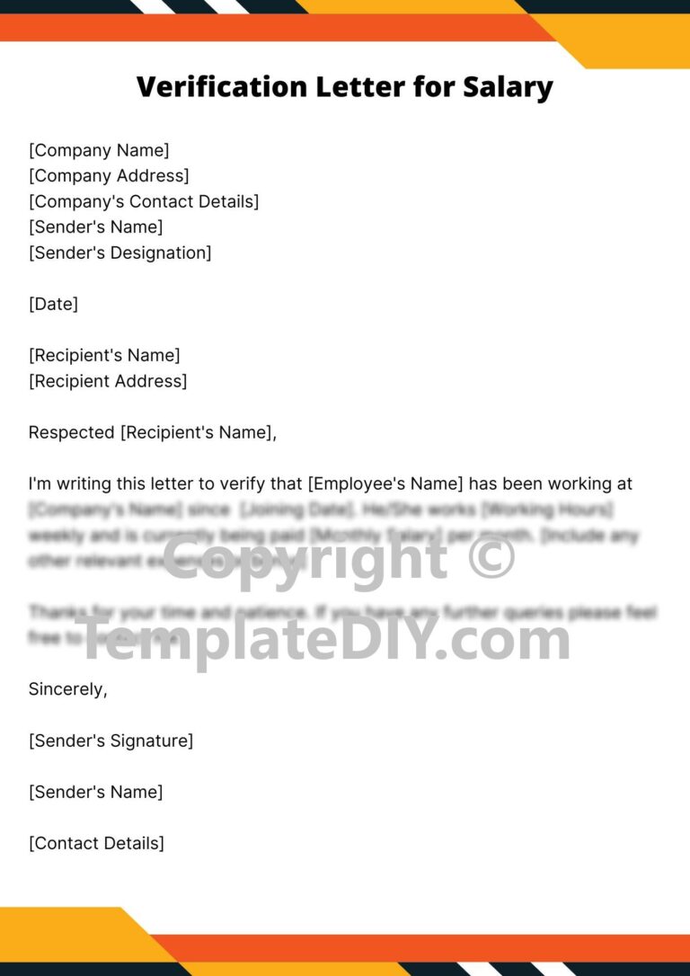 Salary Verification Letter Sample Template in Pdf, Word