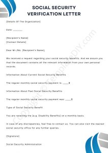 Editable Social Security Verification Letter PDF & Word