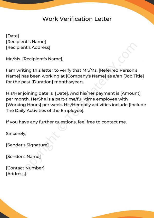 Work Verification Letter Sample and Examples [Word]