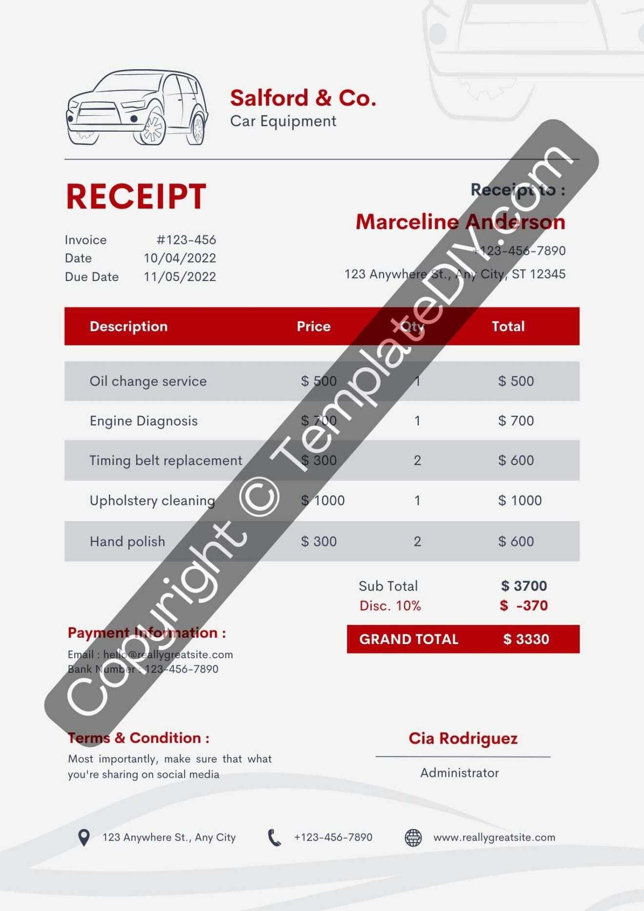 Mechanic Receipt Template Blank Printable PDF, Excel, Word