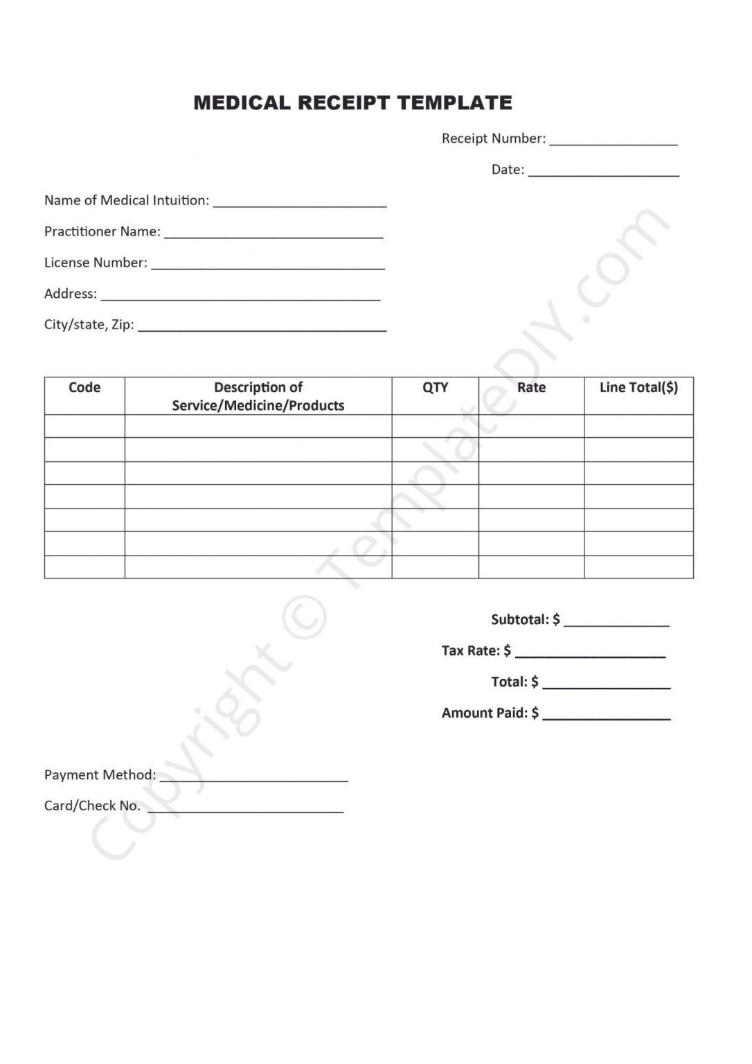 Medical Receipt Template Printable | PDF, Word & Excel