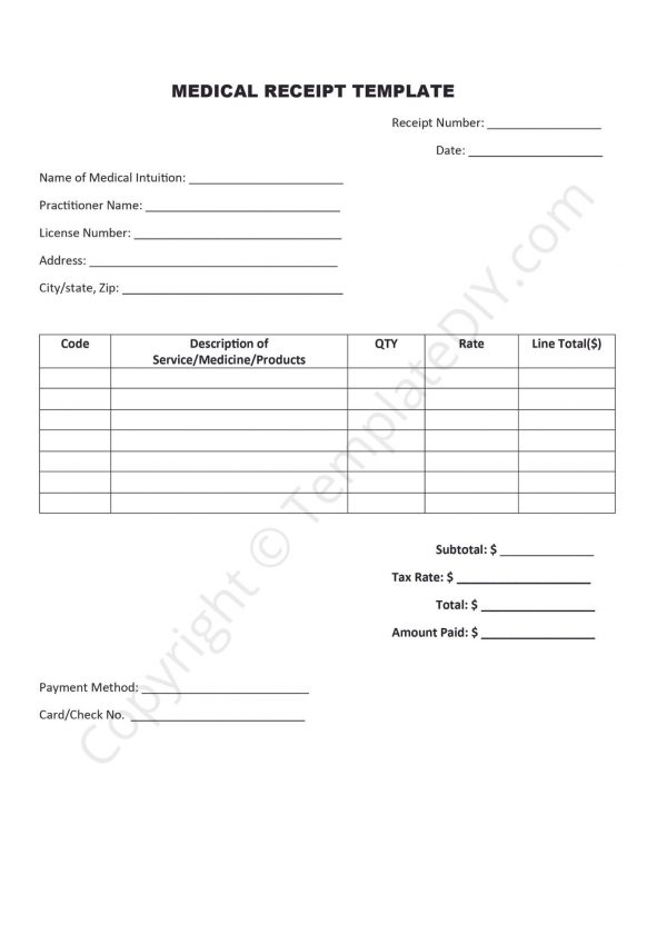 Medical Receipt Template Printable | PDF, Word & Excel