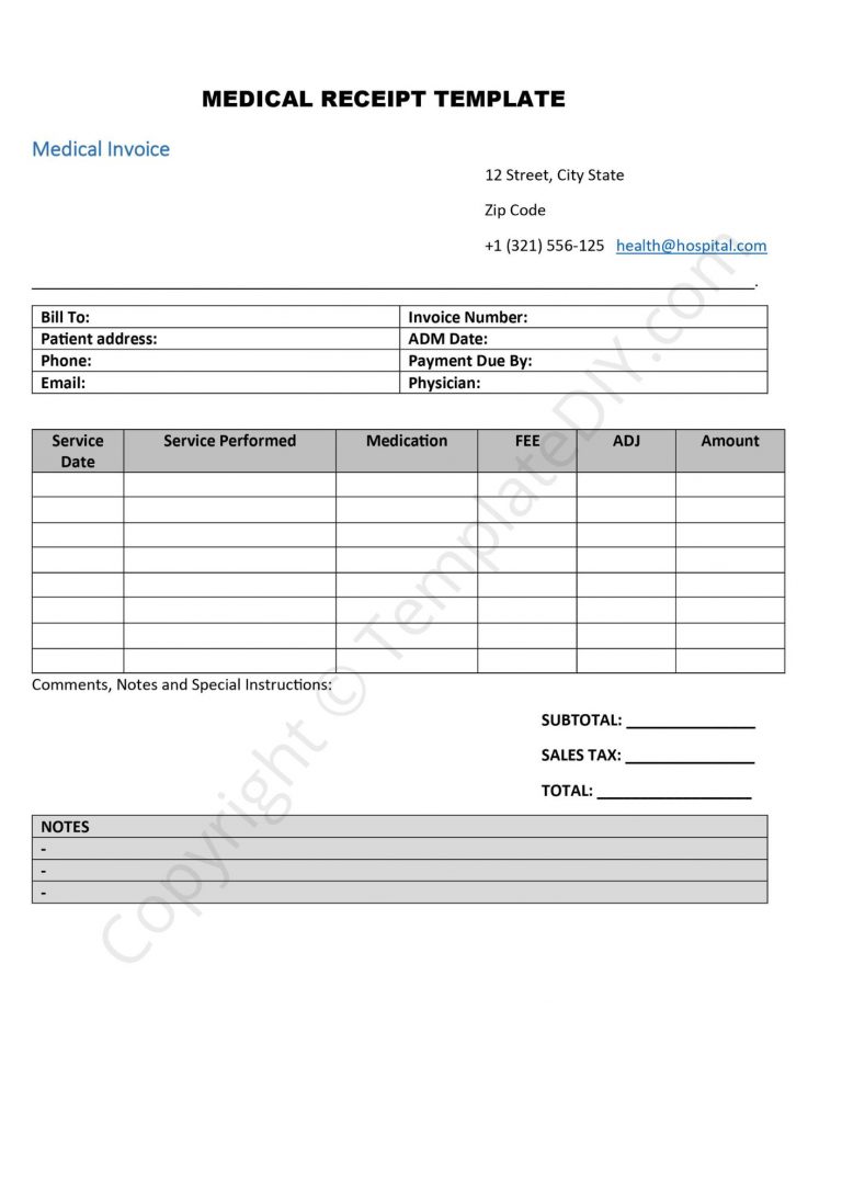 Medical Receipt Template Printable | PDF, Word & Excel