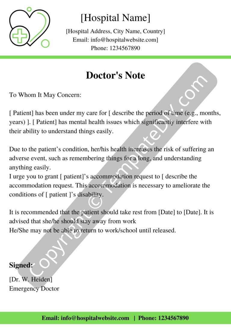 Mental Health Doctor’s Note Template – PDF & Word