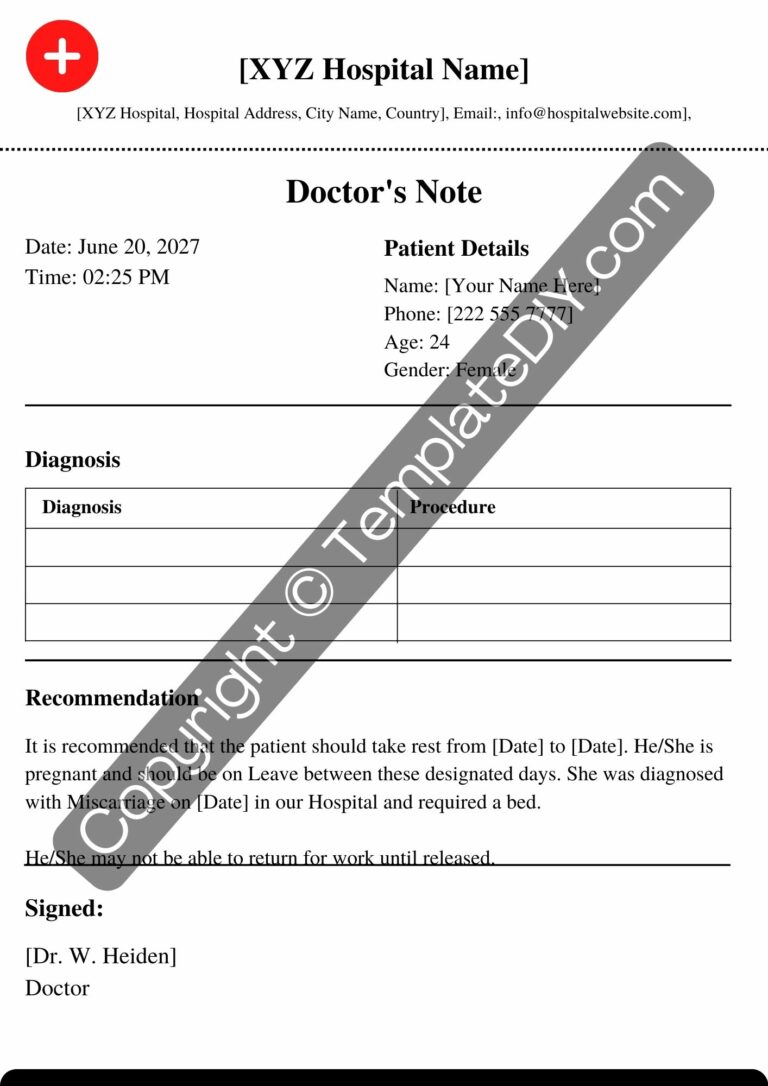 Miscarriage Doctor’s Note Template | PDF & Word Download