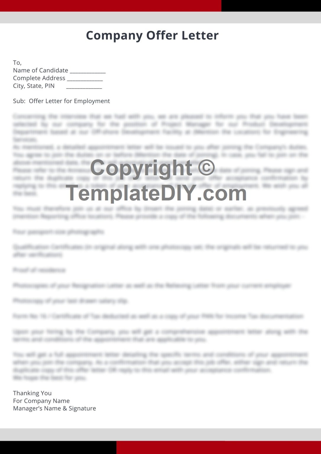 Company Offer Letter Sample Template with Examples