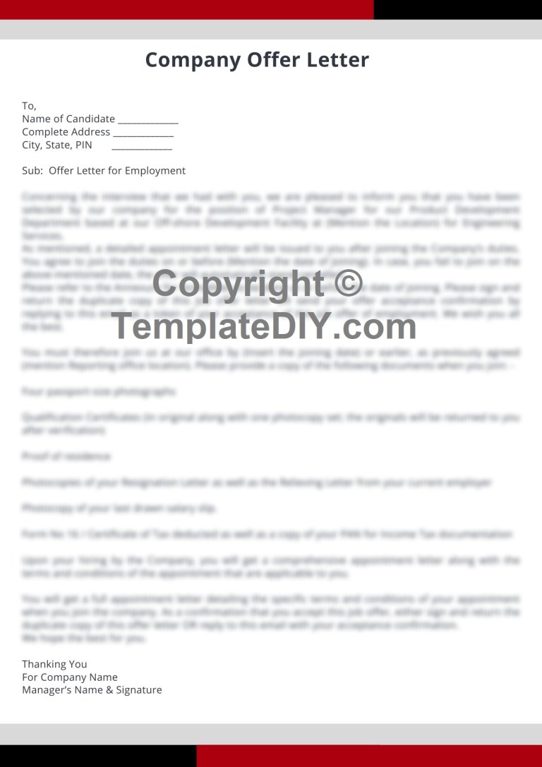 Company Offer Letter Sample Template with Examples
