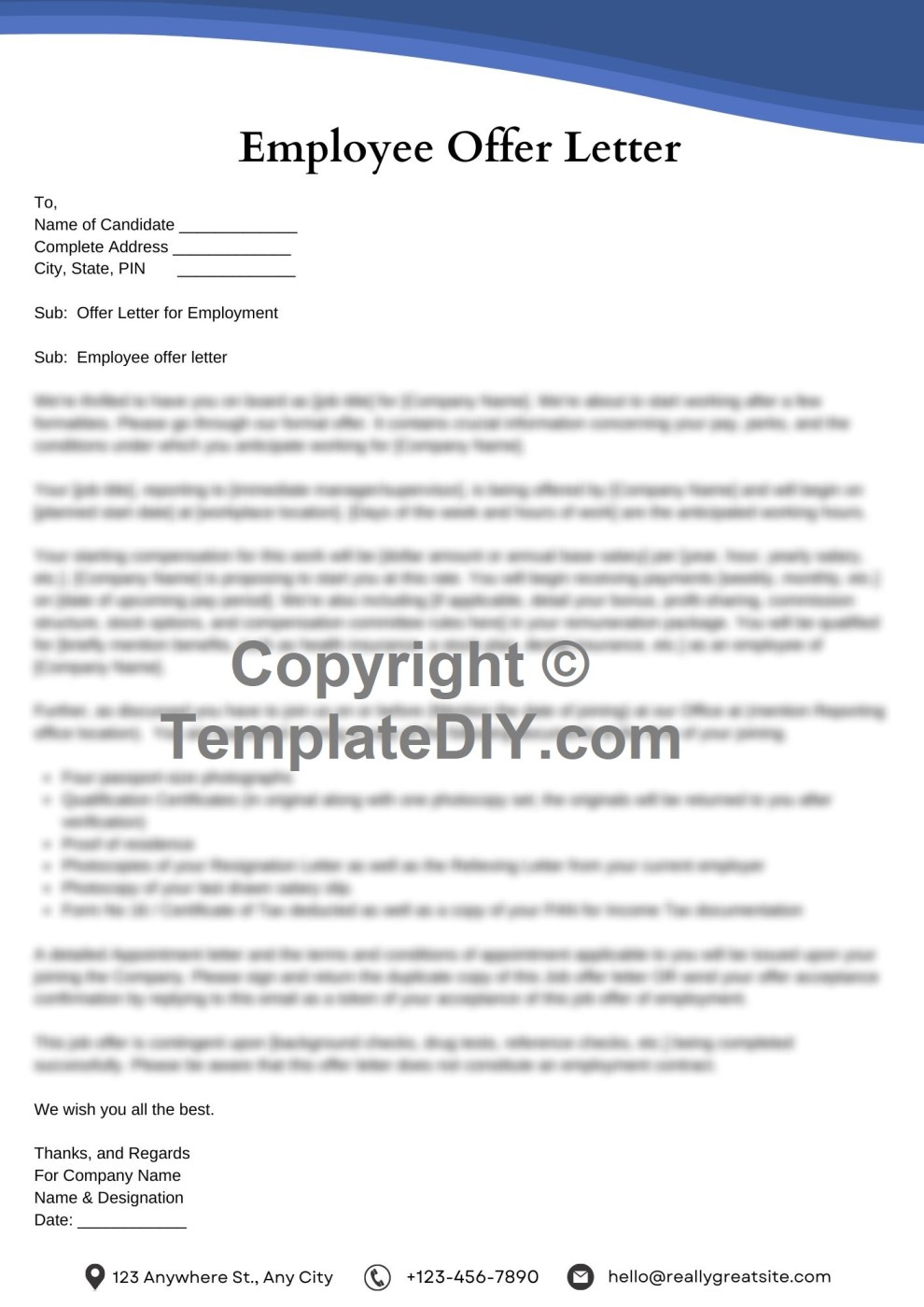 Employee Offer Letter Template Sample in PDF, Word