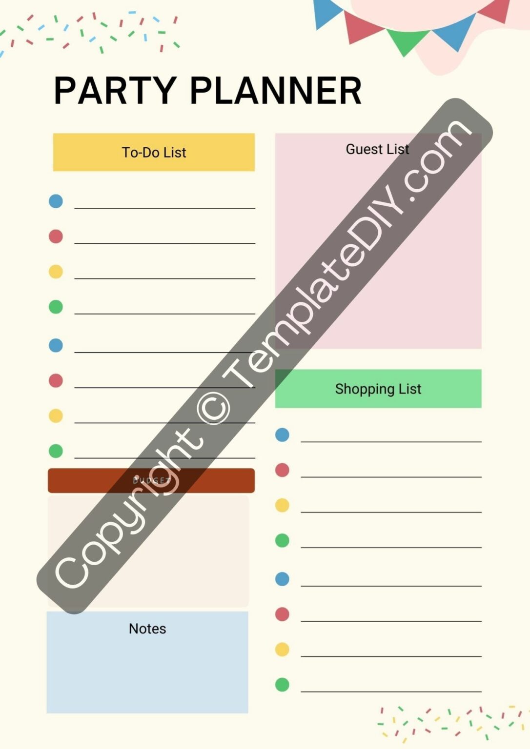 Party Planner Template Printable PDF, Word, Excel