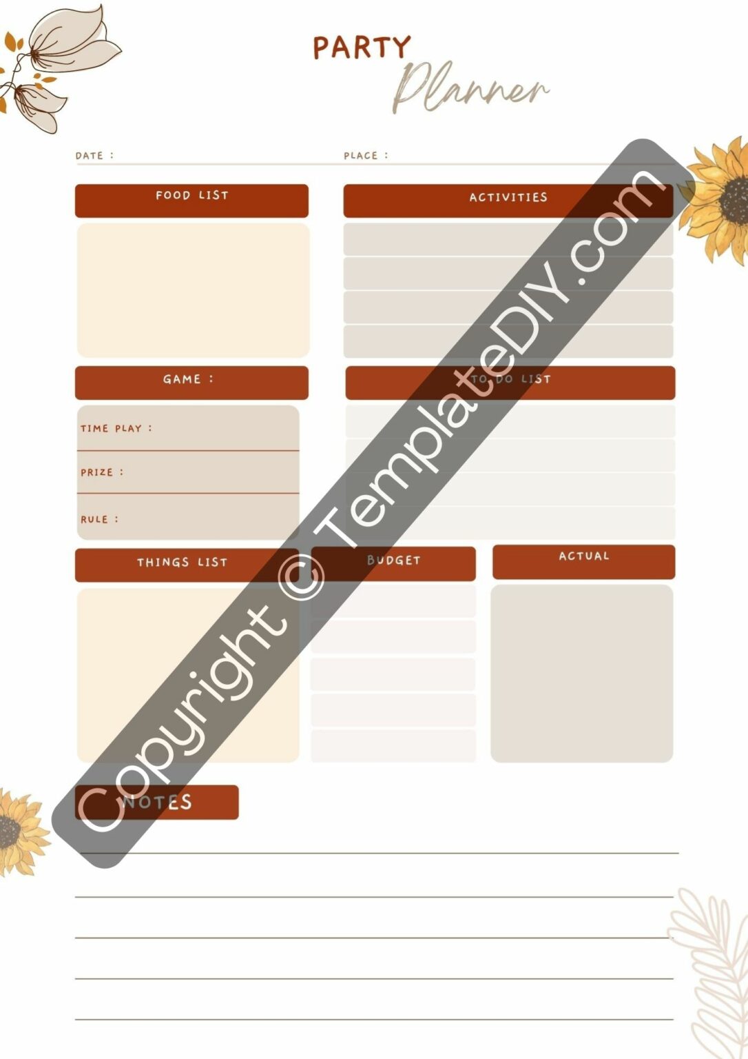 Party Planner Template Printable PDF, Word, Excel