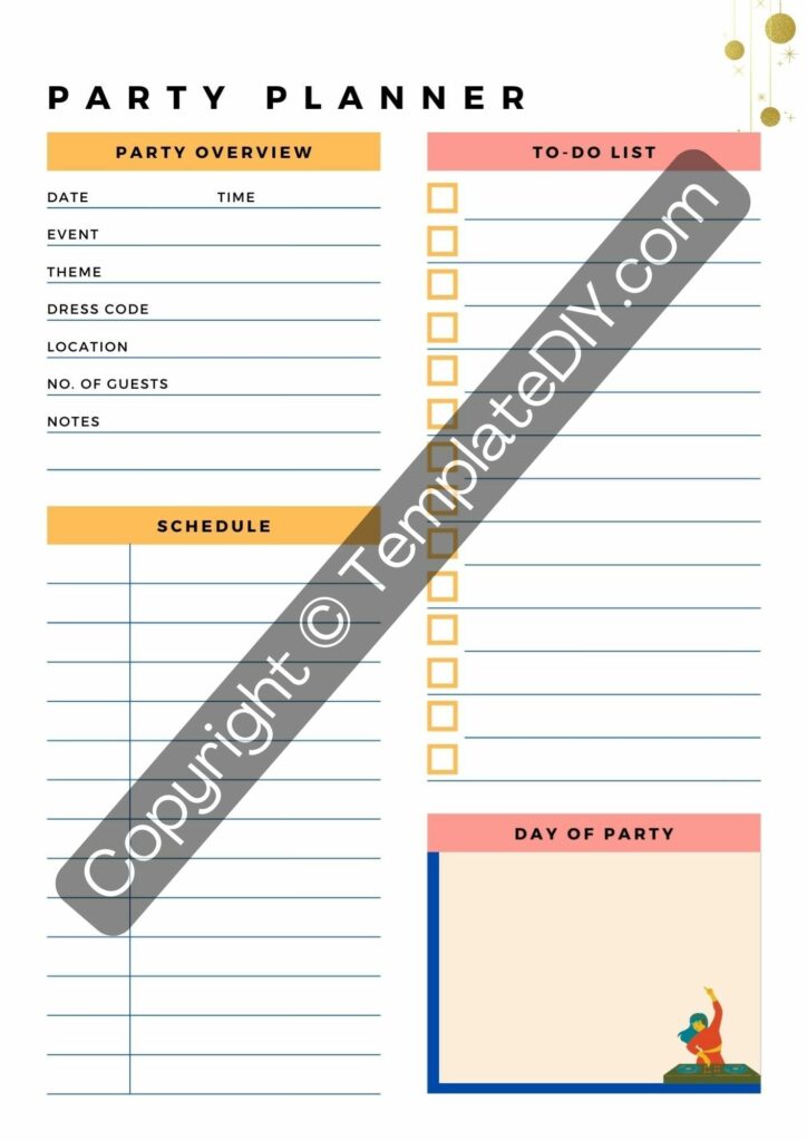 Party Planner Template Printable PDF, Word, Excel