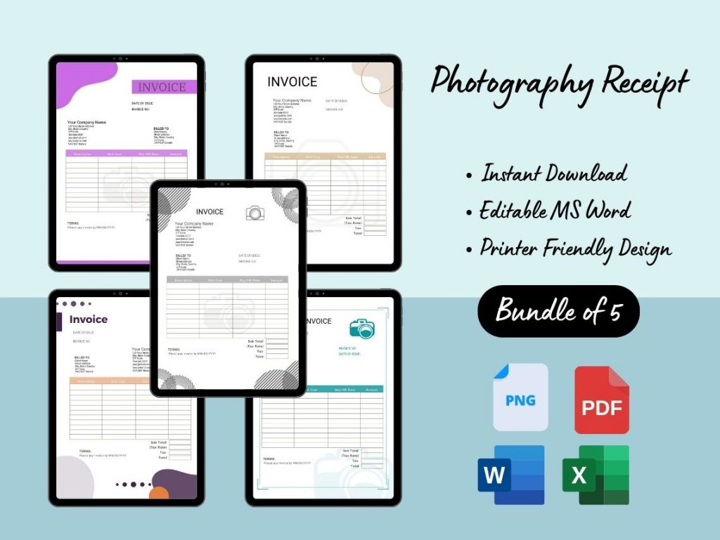 Photography Receipt Template Printable PDF, Excel, Word